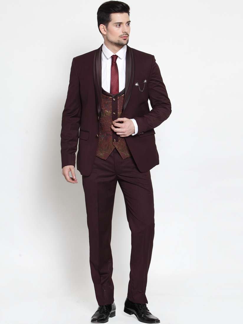 Buy LUXURAZI Men Maroon Solid Slim Fit Tuxedo Three Piece Suit Suits for Men 10476166 Myntra