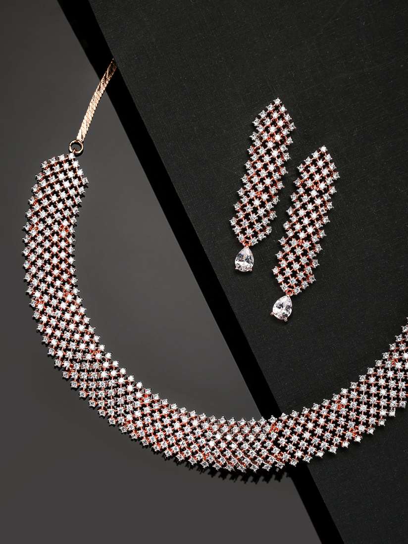 Buy Priyaasi Rose Gold Plated American Diamond Studded Handcrafted Jewellery Set Jewellery Set for Women 10590614 Myntra