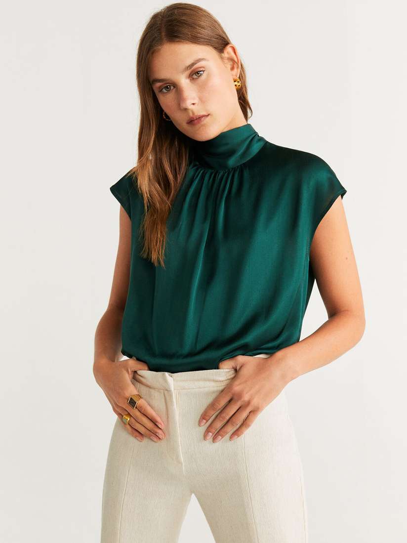 Mango Blouses 2018 Mango Satin Blouse With Tie Detail On The Collar