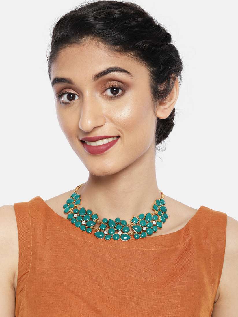 Zaveri pearls green choker store