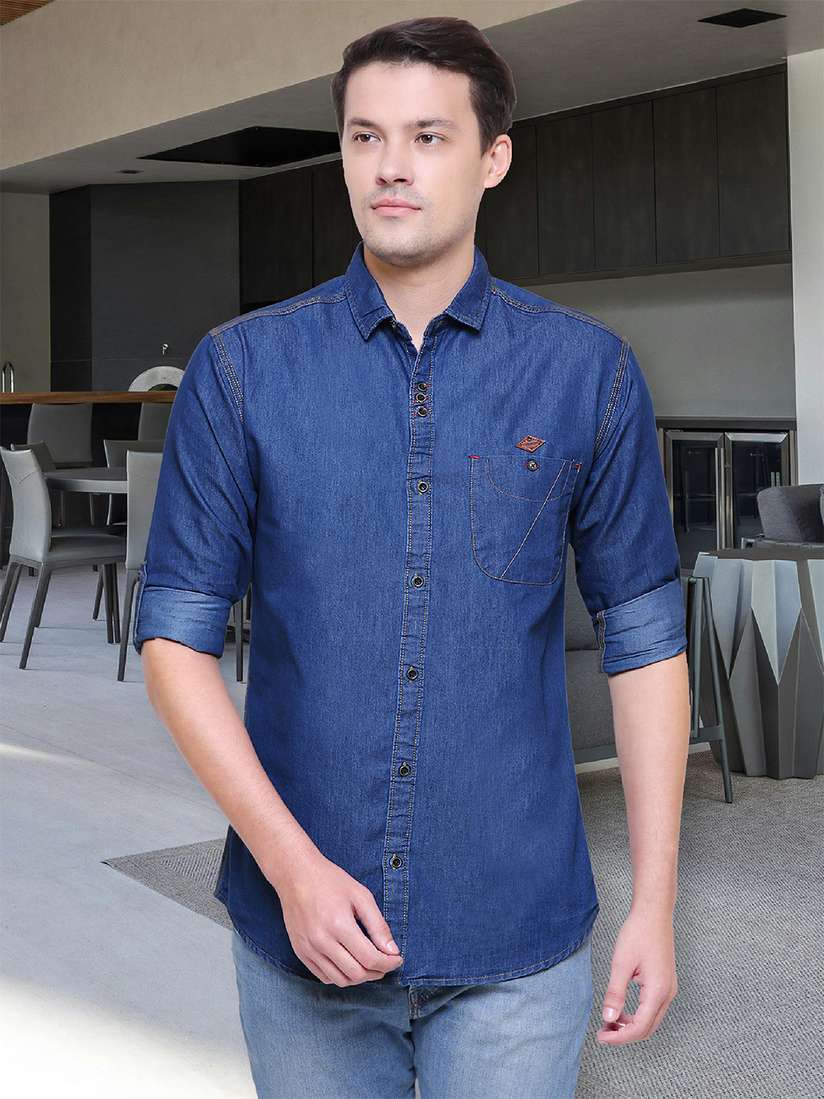 Men Blue Smart Casual Men's Casual Shirt 100% Finest Cotton, Light Blue ...