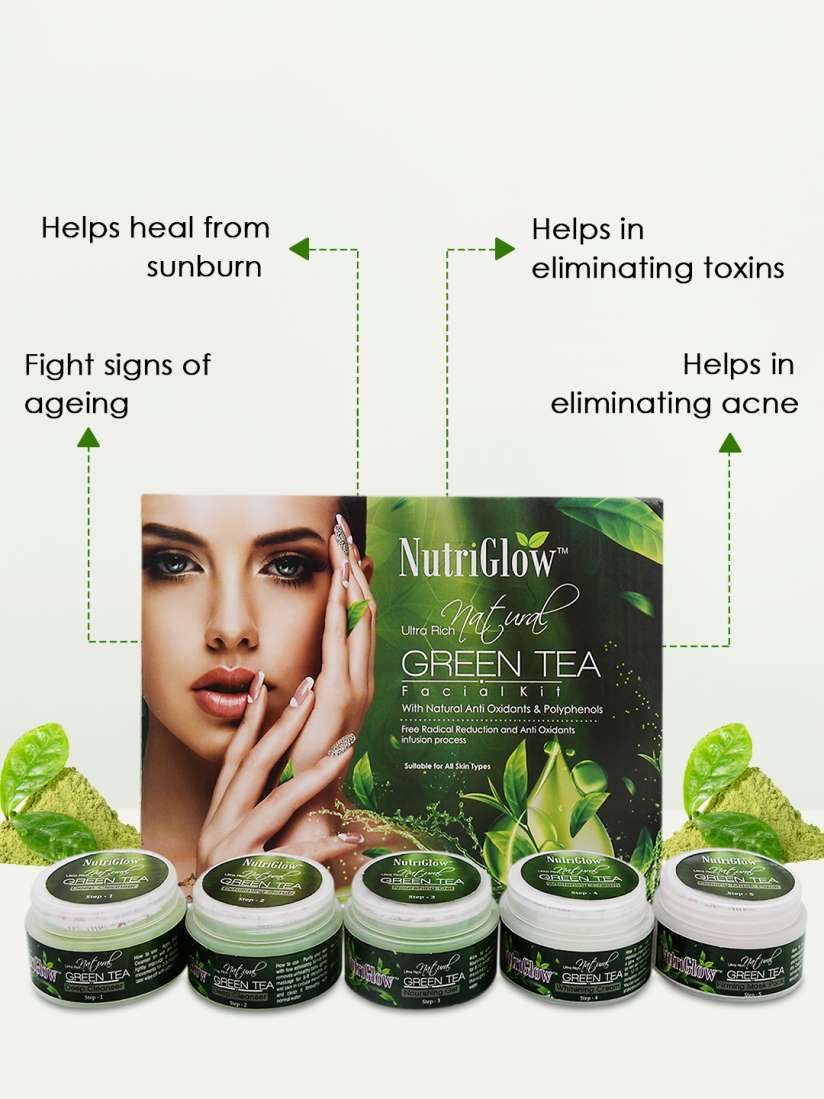 Buy NutriGlow Green Tea Facial Kit 250 g 10ml with 5 in 1 Portable Face Massager Beauty Gift Set for Unisex 12197252 Myntra