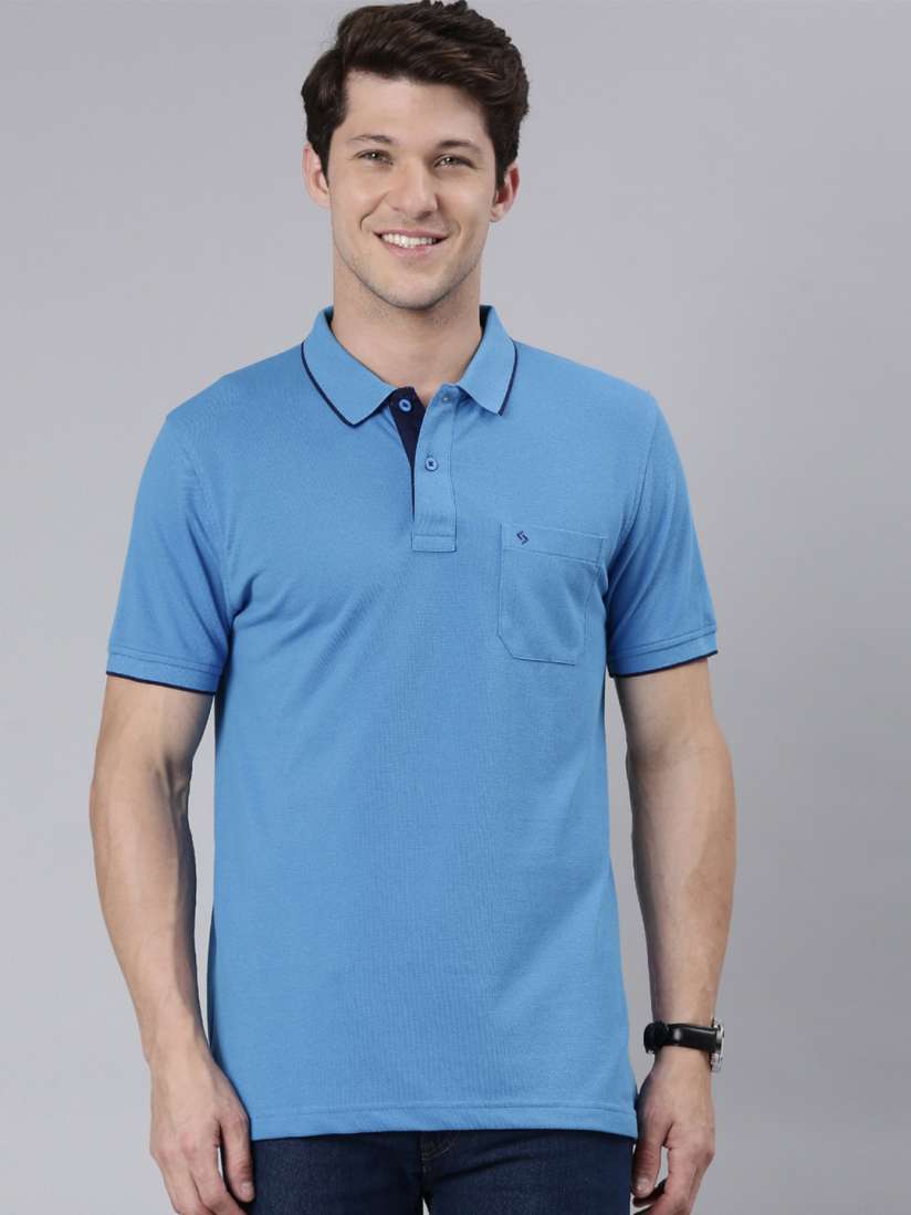 Buy Classic Polo Men Blue Solid Polo Collar Cotton T shirt Tshirts for Men 14321890 Myntra