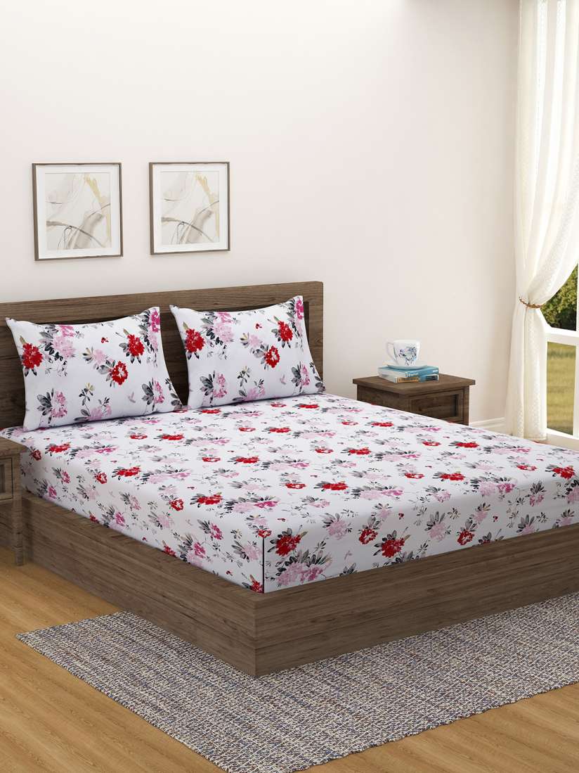 Buy SWAYAM White Pink Floral 200 TC King Bedsheet with 2 Pillow Covers Bedsheets for Unisex 14969742 Myntra