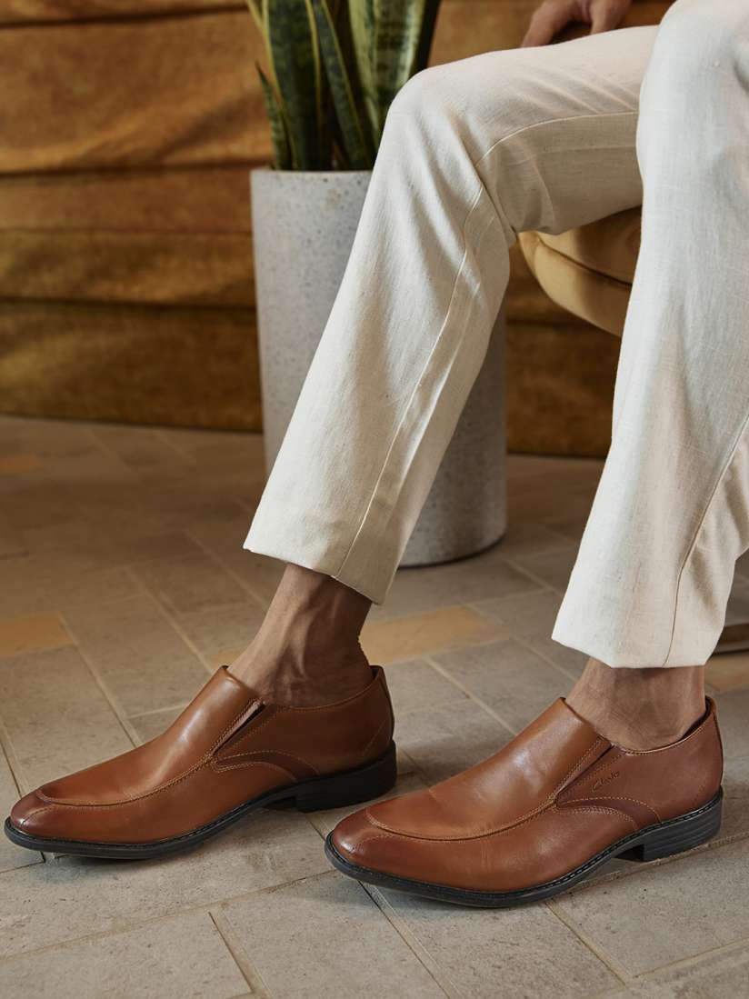 Clarks Men Tan Brown Solid Leather Formal Slip Ons