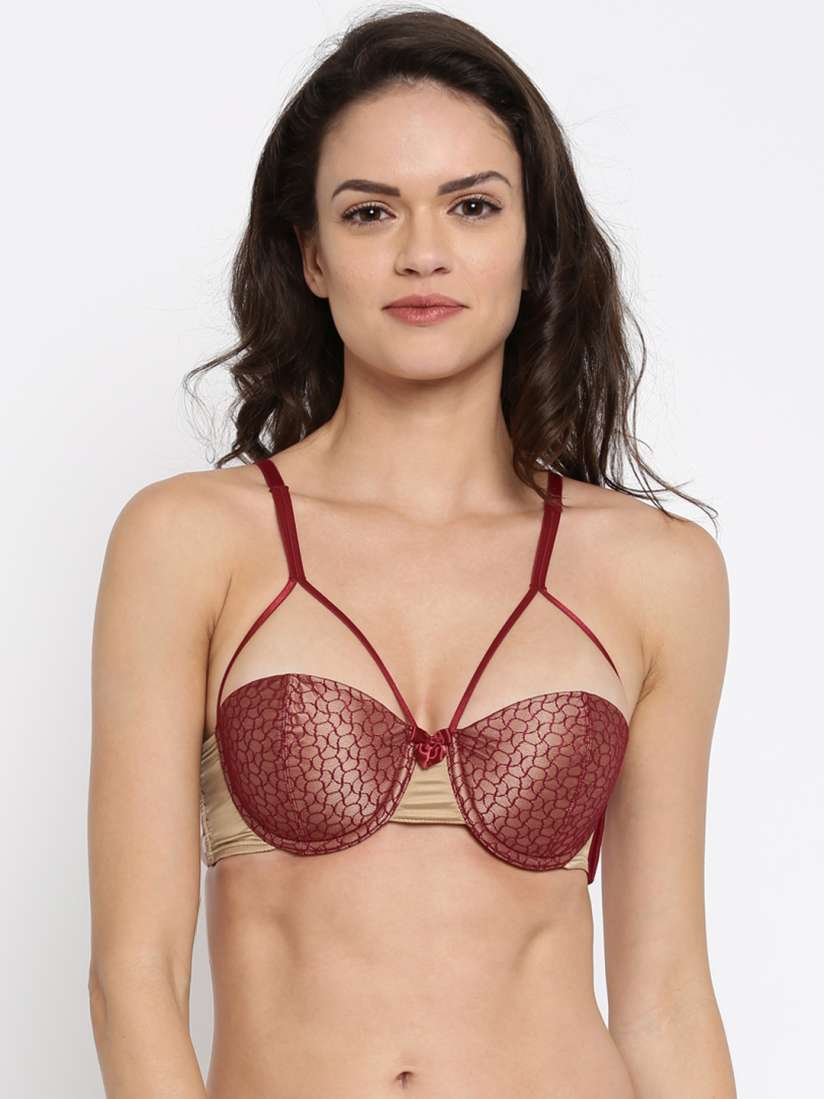 Buy Enamor Glitzies Gold Toned Maroon Plunge Bra F030 Bra for Women 1579969 Myntra