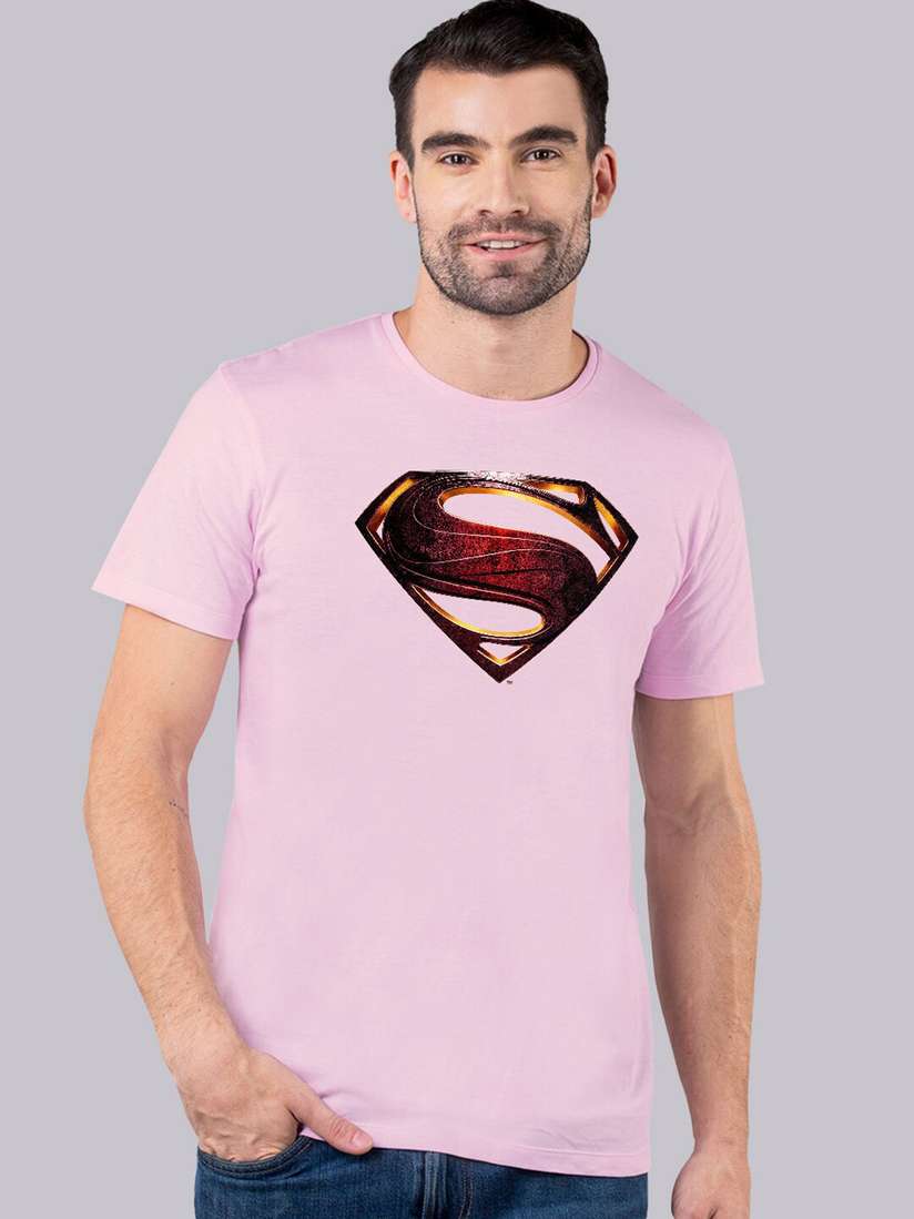 Pink Superman Shirt FREE AUTHORITY Men Superman Printed Crew Neck