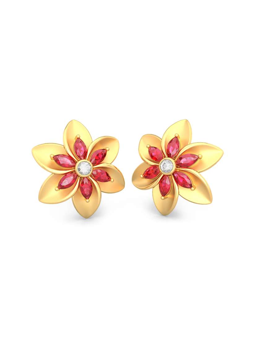 Buy Bluestone 2.570 G 18 Karat Gold Arty Floral Earrings With Diamonds Rubies Earrings Diamond for Women 1652473 Myntra