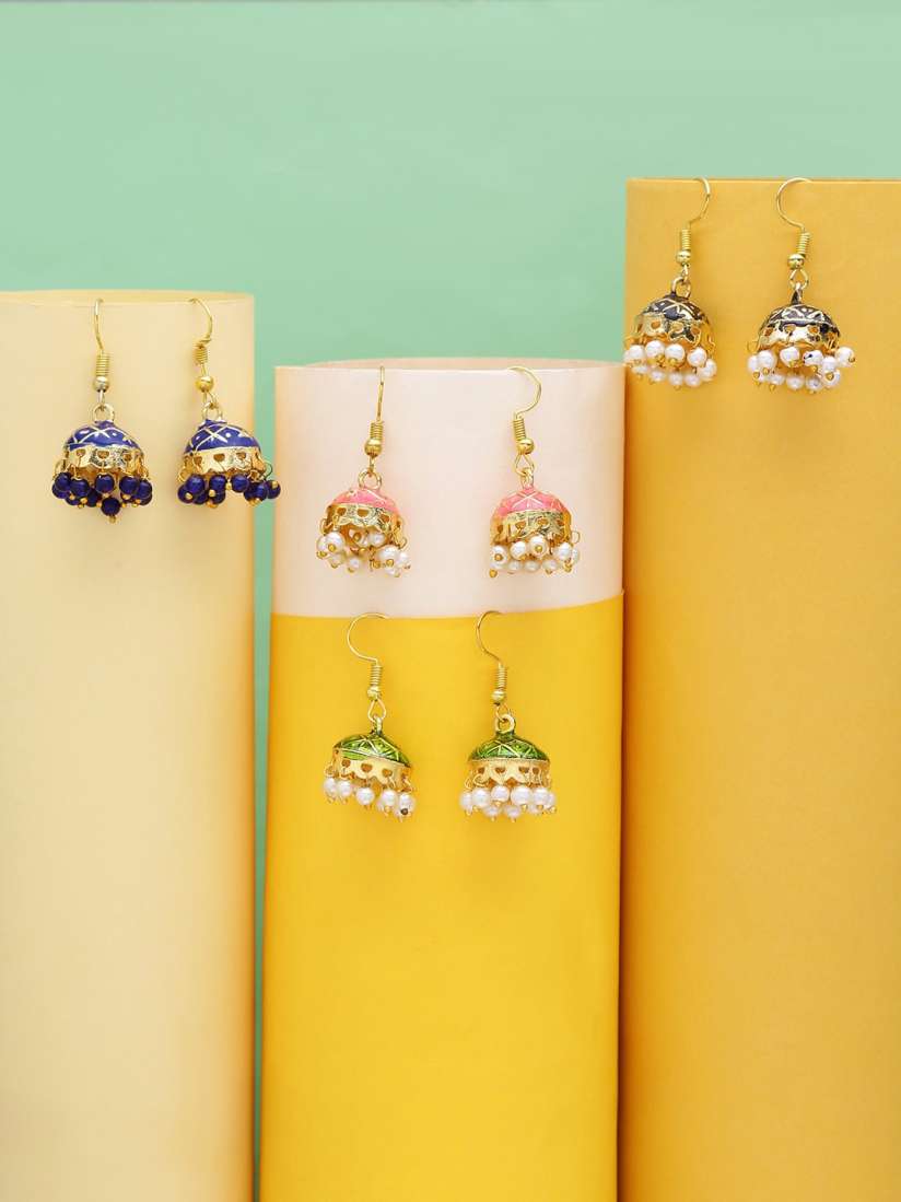 Yellow meenakari jhumkas store