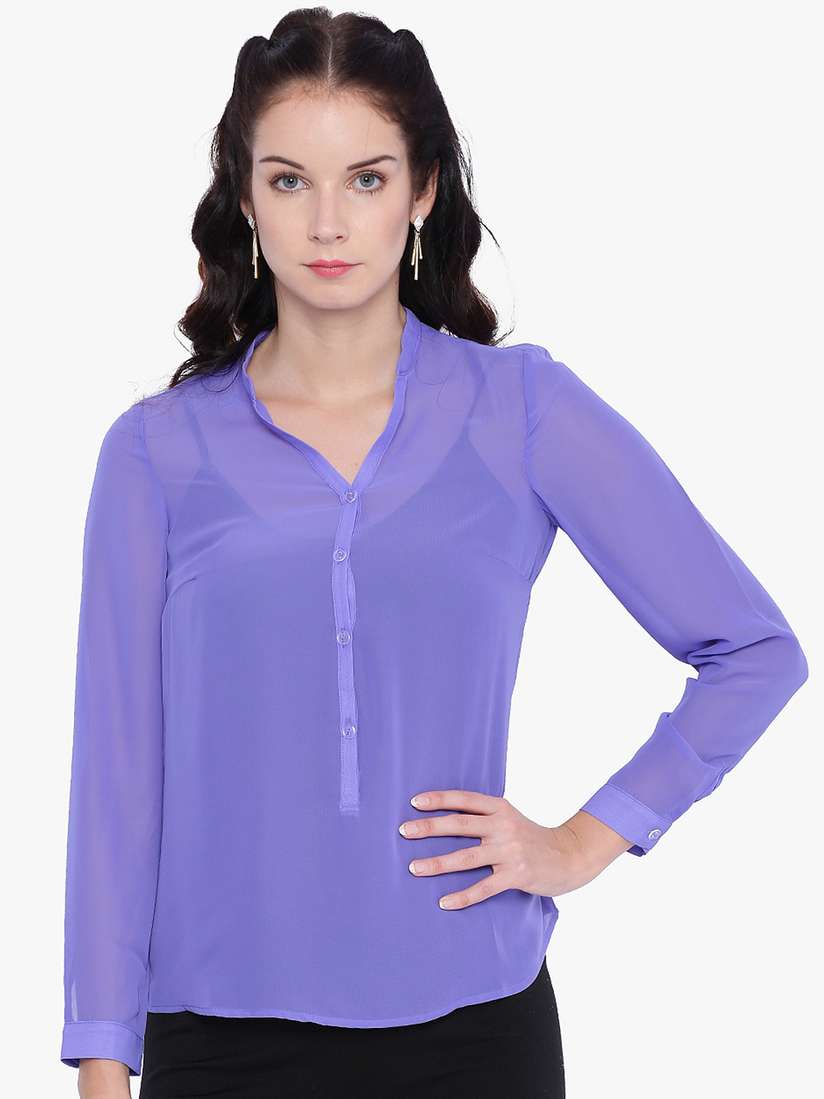 Purple Sheer Blouse Modern Businesswoman In A Purple Sheer Blouse With