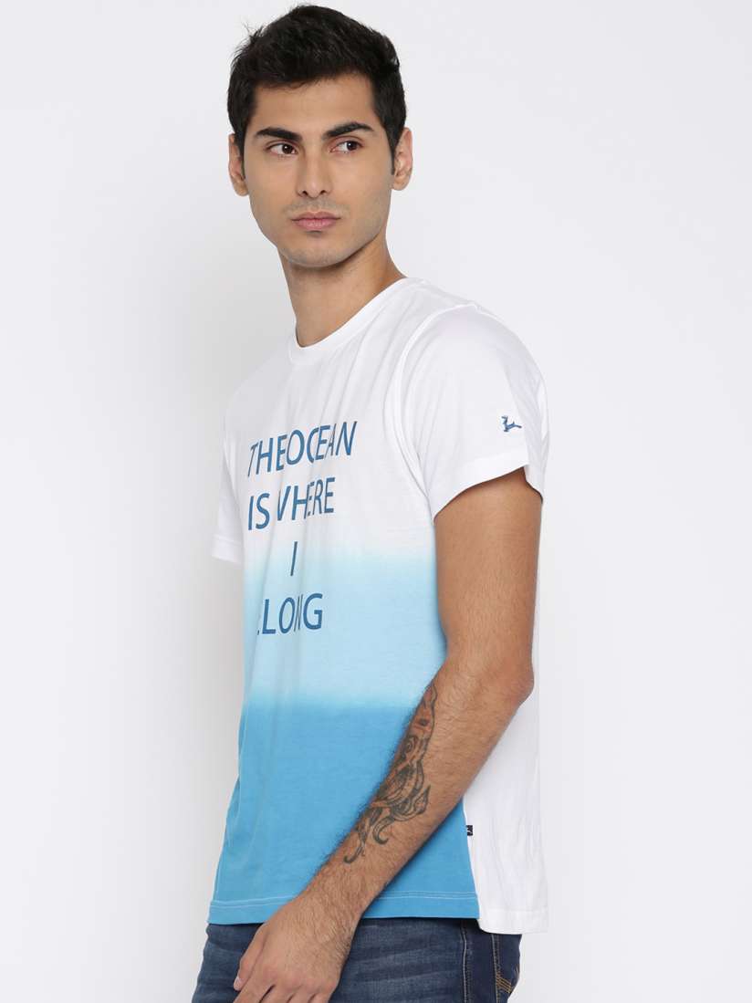 Buy Parx Men White Blue Dyed Round Neck Pure Cotton T shirt Tshirts for Men 1768490 Myntra