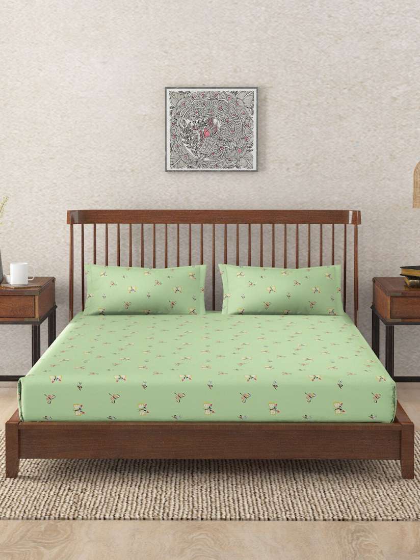 Buy Fabindia Green Geometric 180 TC Single Bedsheet with 2 Pillow Covers Bedsheets for Unisex 18424054 Myntra