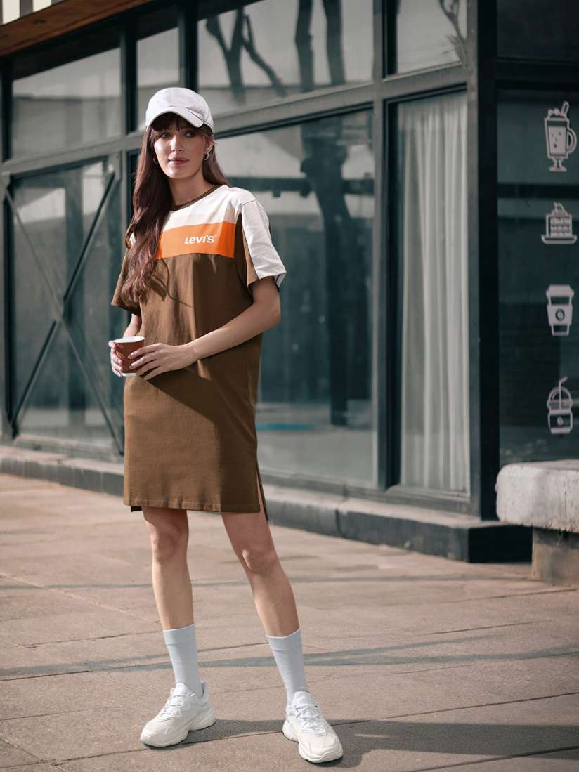 Buy Levis Brown White Colourblocked Relaxed Fit T shirt Dress Dresses for Women 18904232 Myntra