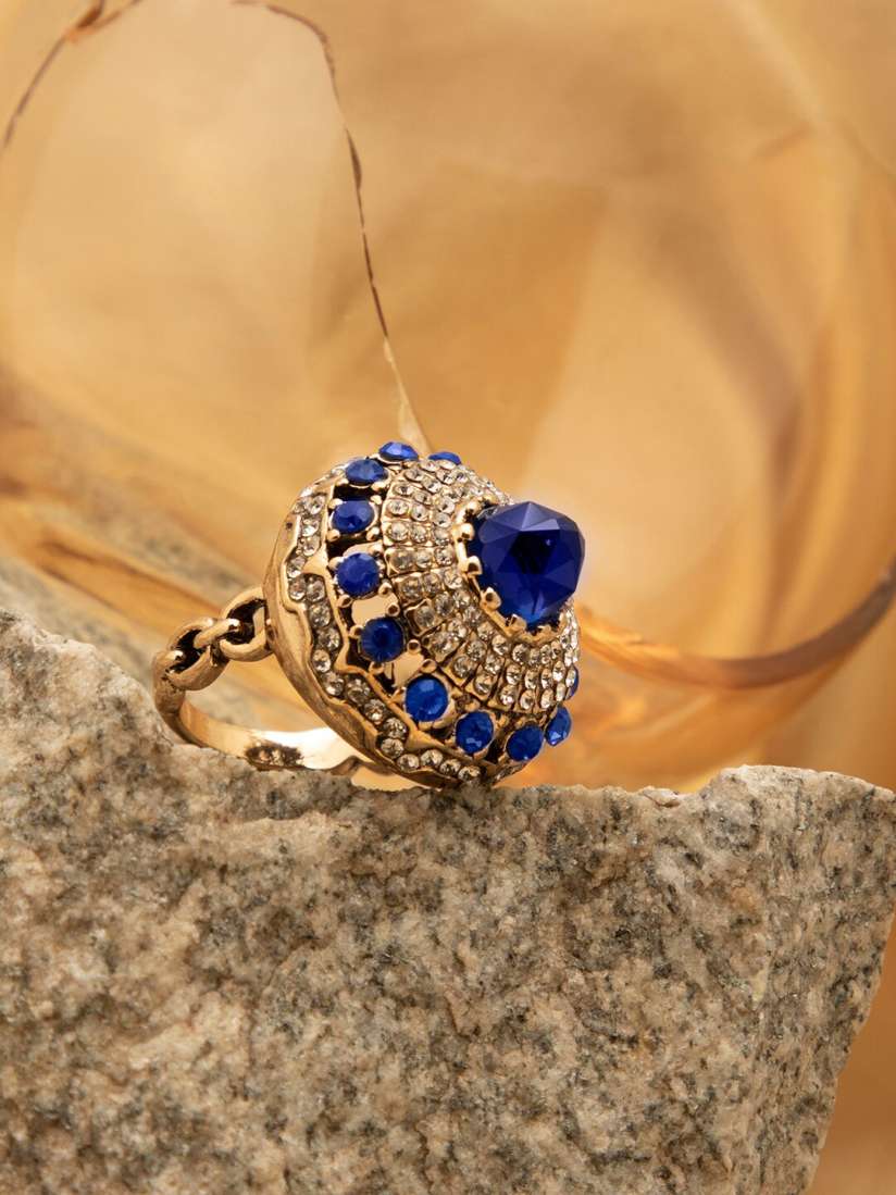 Buy SOHI Gold Plated Blue Stone Studded Designer Finger Ring Ring for Women 19293462 Myntra