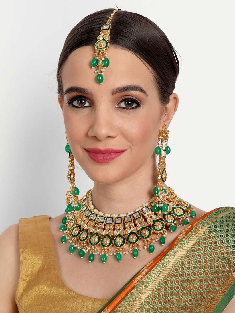 Buy ROHINIKA Gold Plated Green White Stone Studded Jewellery Set Jewellery Set for Women 19298000 Myntra
