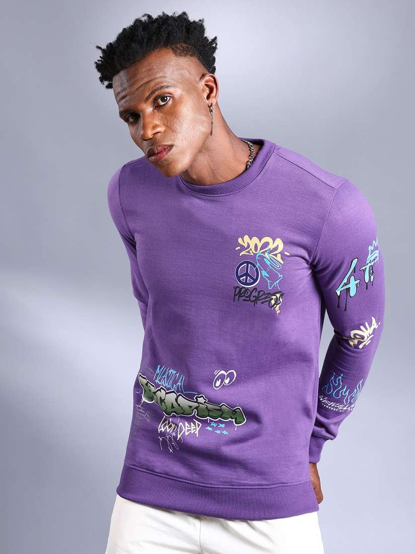Buy The Indian Garage Co Men Purple Printed Sweatshirt Sweatshirts for Men 19524406 Myntra