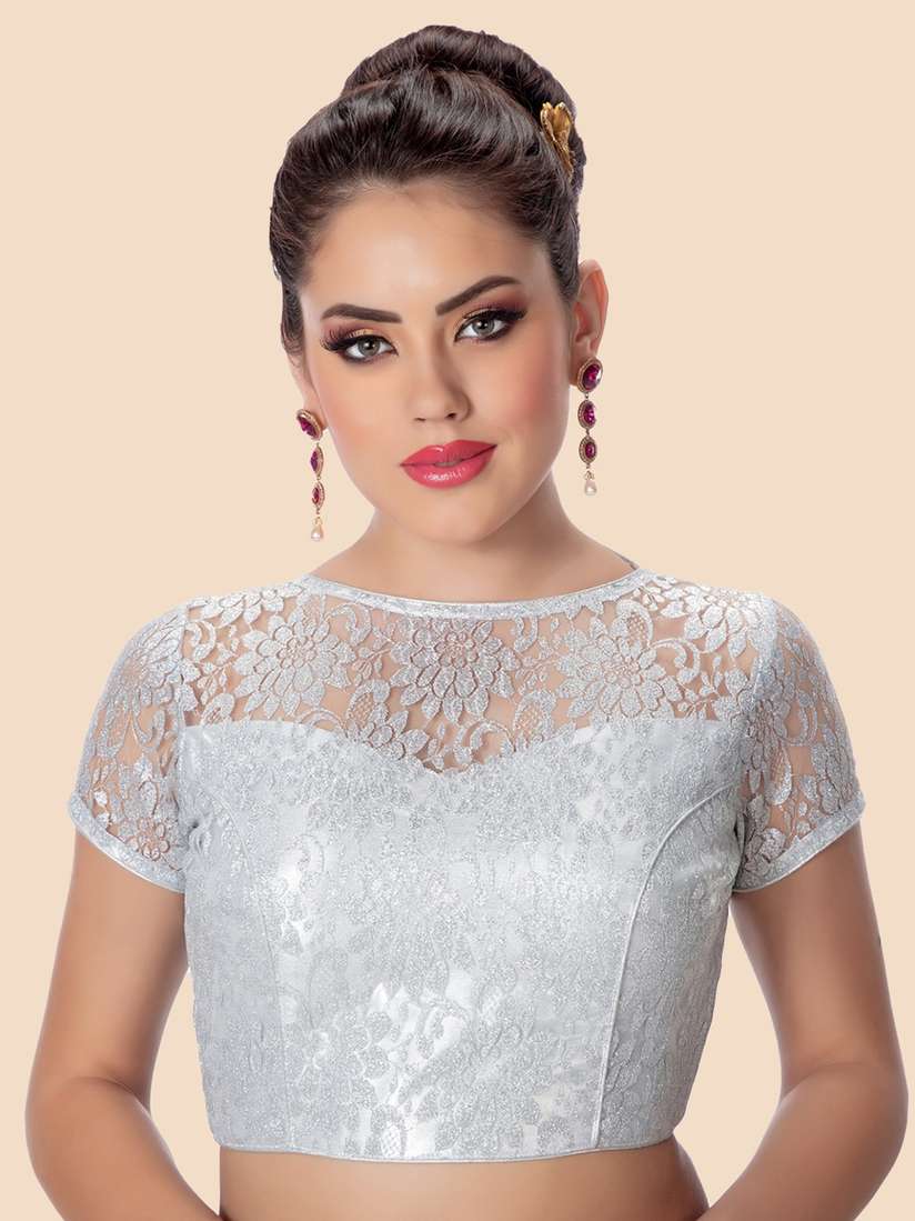 Silver Colour Blouse Silver Dupion Silk Readymade Blouse/ Choli Top