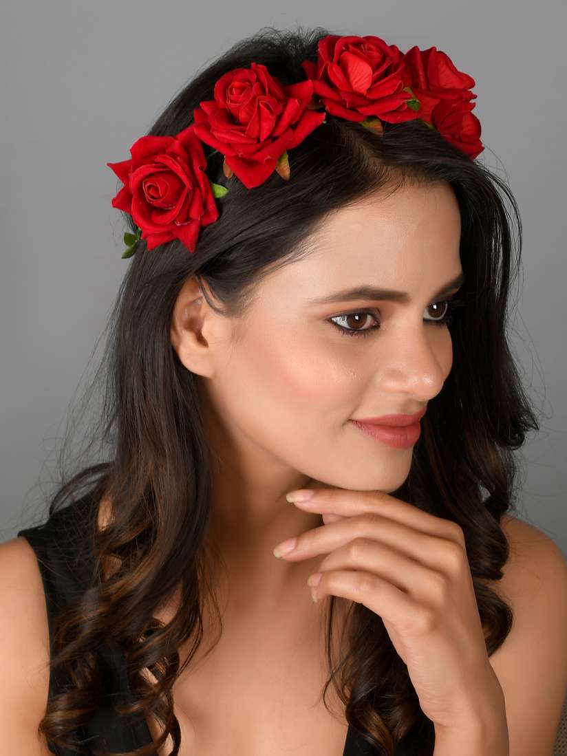 Buy Sanjog Women Red Green Embellished Rose Tiara Hair Accessory for Women 19875726 Myntra