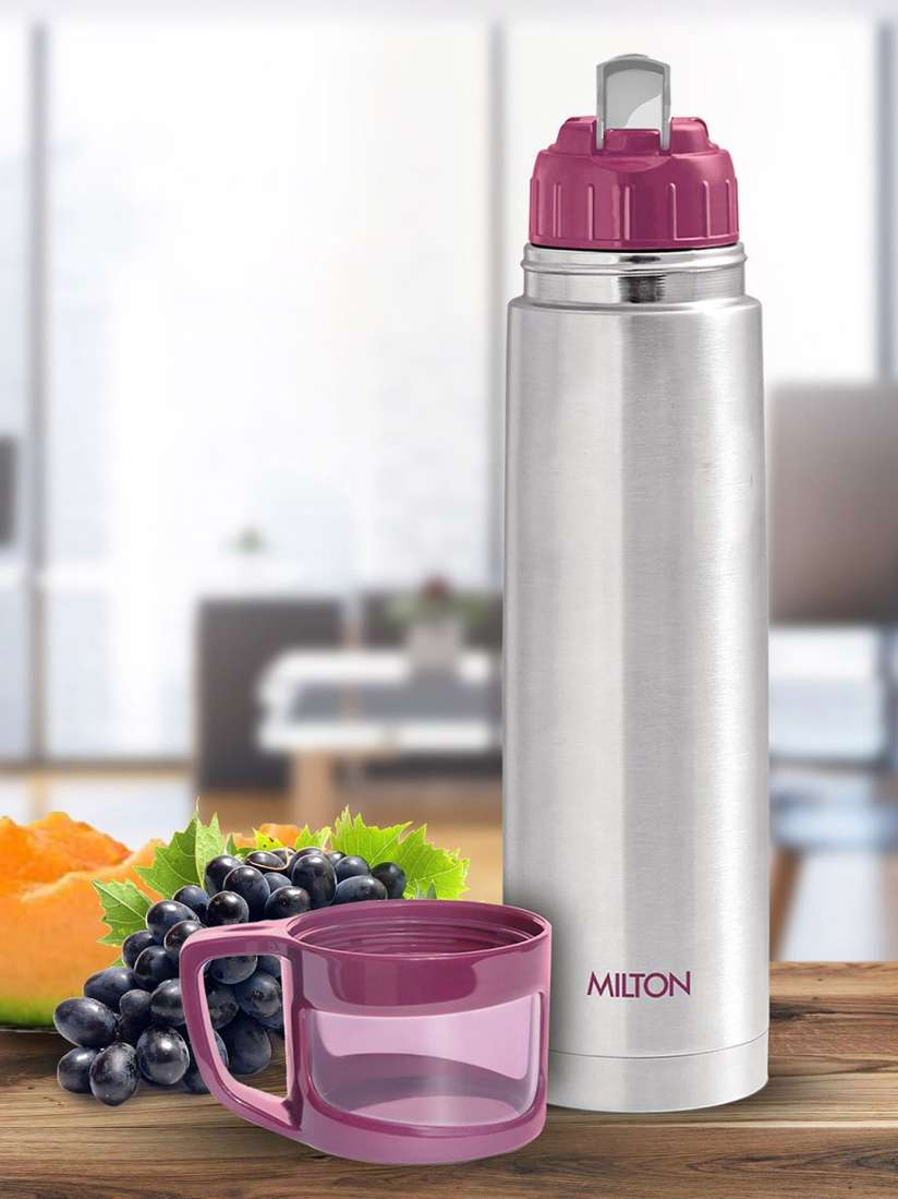 Buy Milton Pink Glassy Thermosteel Bottle with Drinking Cup Lid 500 ml Water Bottle for Unisex 20136272 Myntra