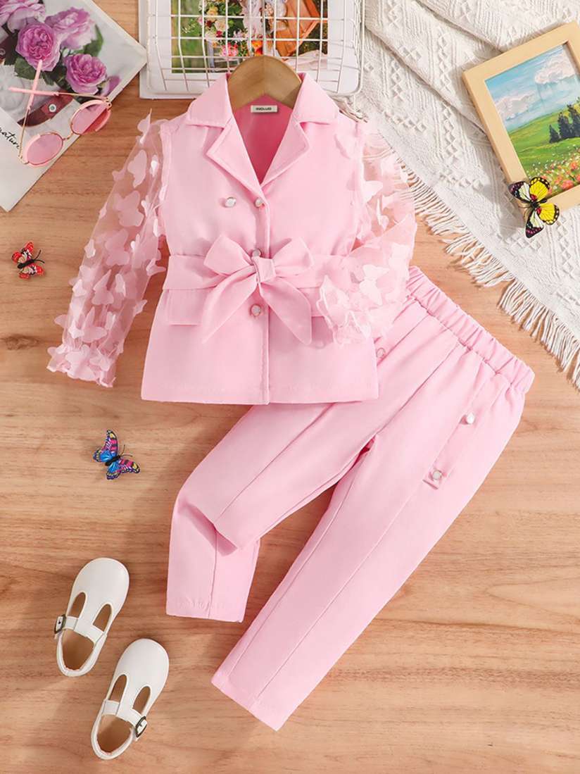 Buy INCLUD Girls Lapel Collar Long Sleeves Coat With Trouser Clothing Set for Girls 31242286 Myntra