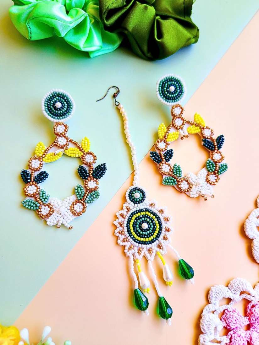 Buy Sangria Green Gold Plated Stone Studded Floral Beaded Boho Jewellery Set Jewellery Set for Women 30931597 Myntra