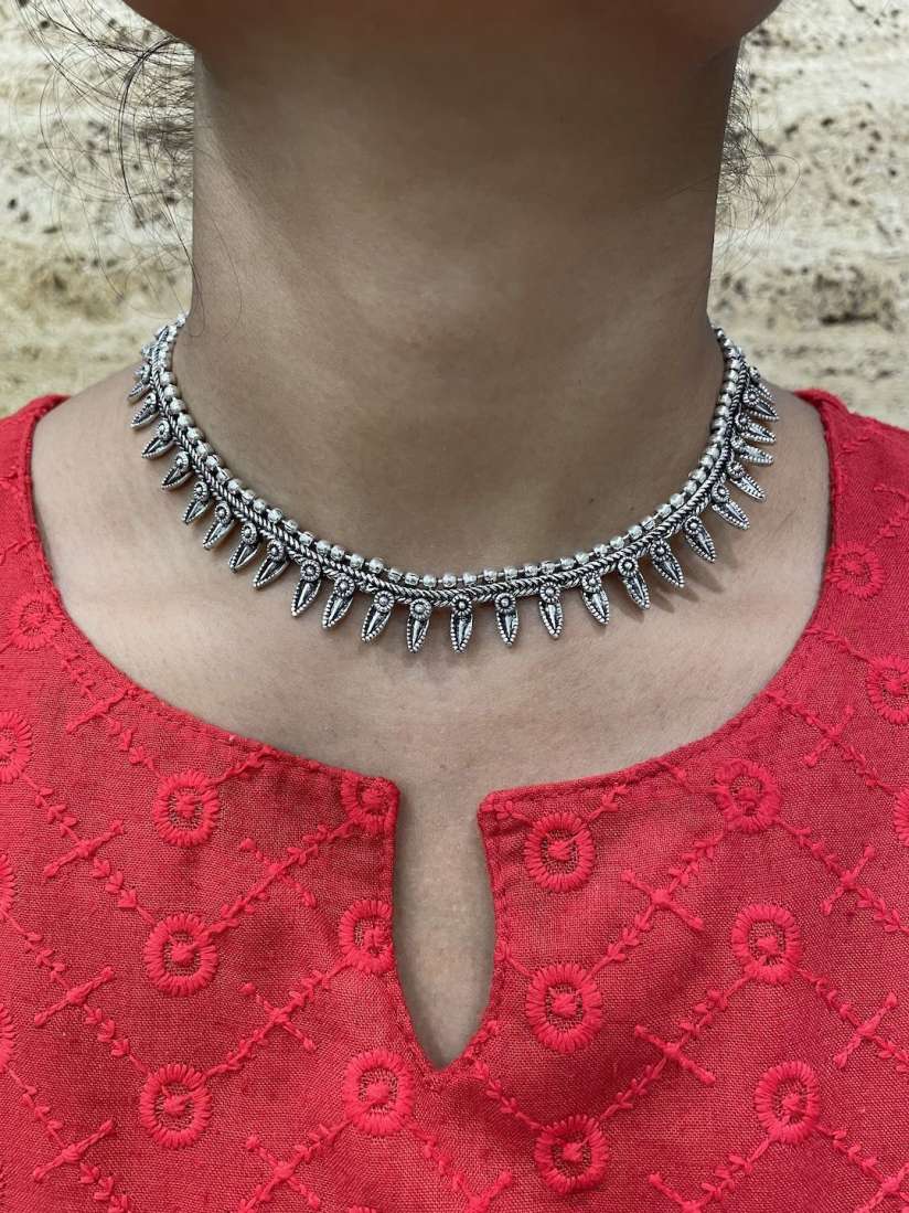 Buy Digital Dress Room Brass Silver Plated Floral Leaf Design Oxidised Necklace Necklace and Chains for Women 31016753 Myntra