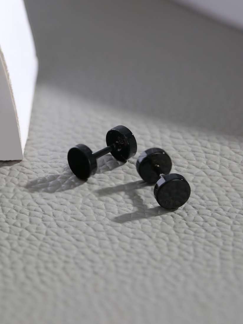 Circled For Men Black Stud Earrings