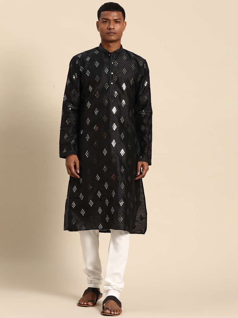 Buy RAJUBHAI HARGOVINDAS Men Black Mirror Work Kurta with Churidar Kurta Sets for Men 20414856 Myntra