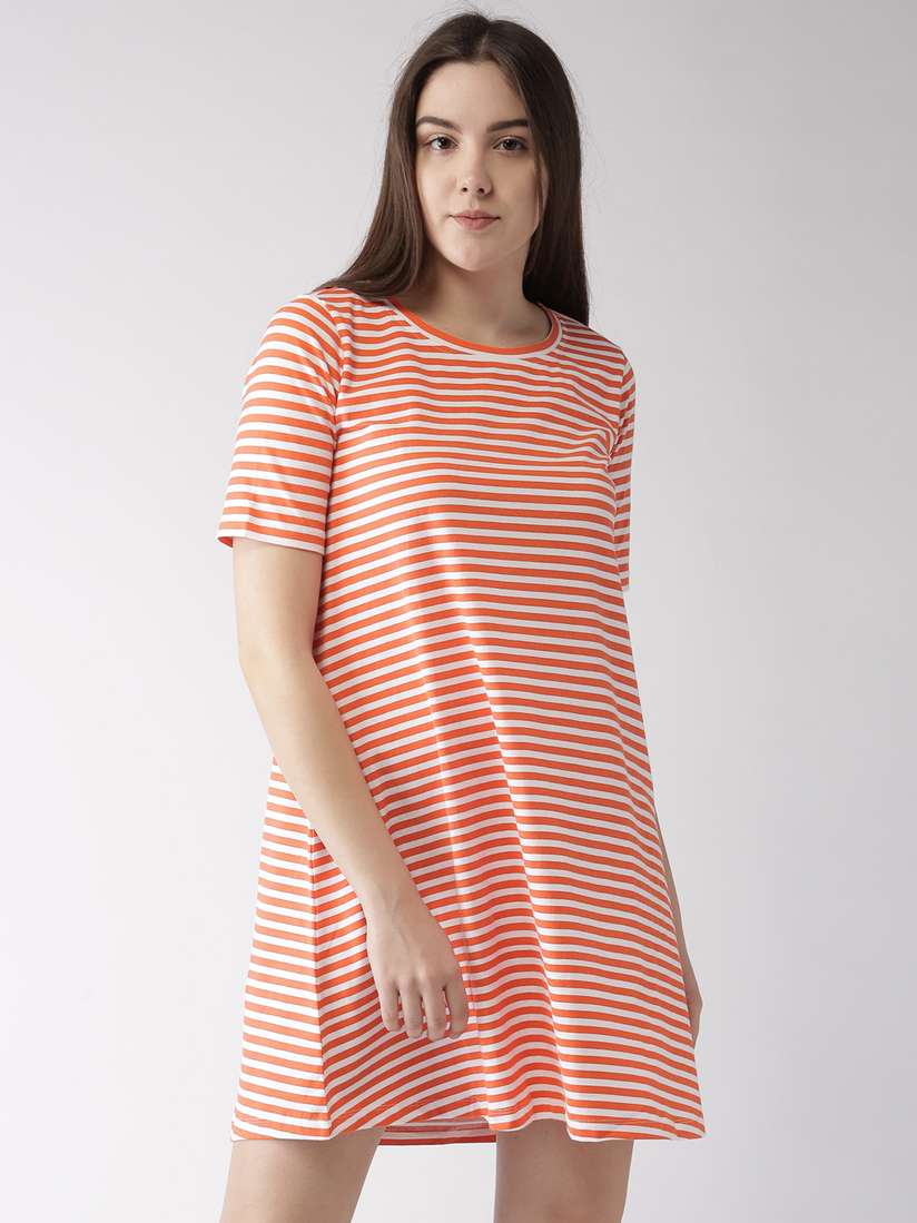 Orange And White Striped Shirt Dress