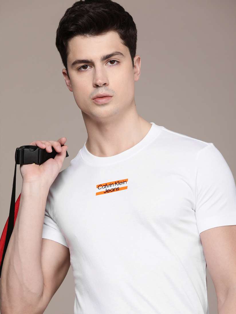 Buy Calvin Klein Jeans Men Pure Cotton Solid T shirt With Brand Logo Print Detail Tshirts for Men 21086408 Myntra