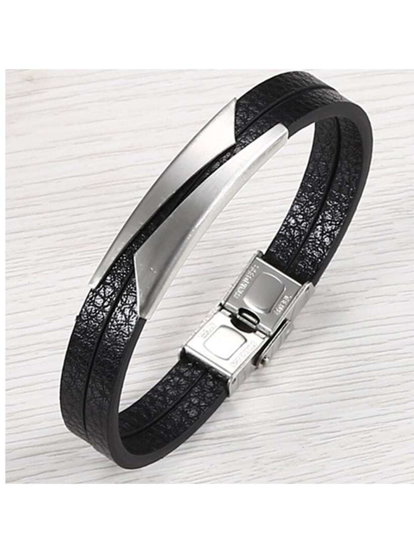 Buy ZIVOM Men Leather Silver Plated Cuff Bracelet Bracelet for Men 22448956 Myntra