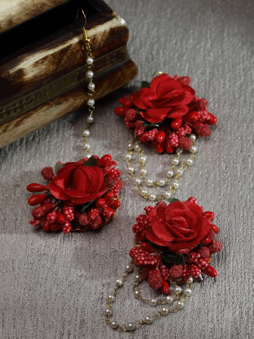 Buy ZENEME Gold Plated Gota Patti Flower Jewellery Set Jewellery Set for Women 22858952 Myntra