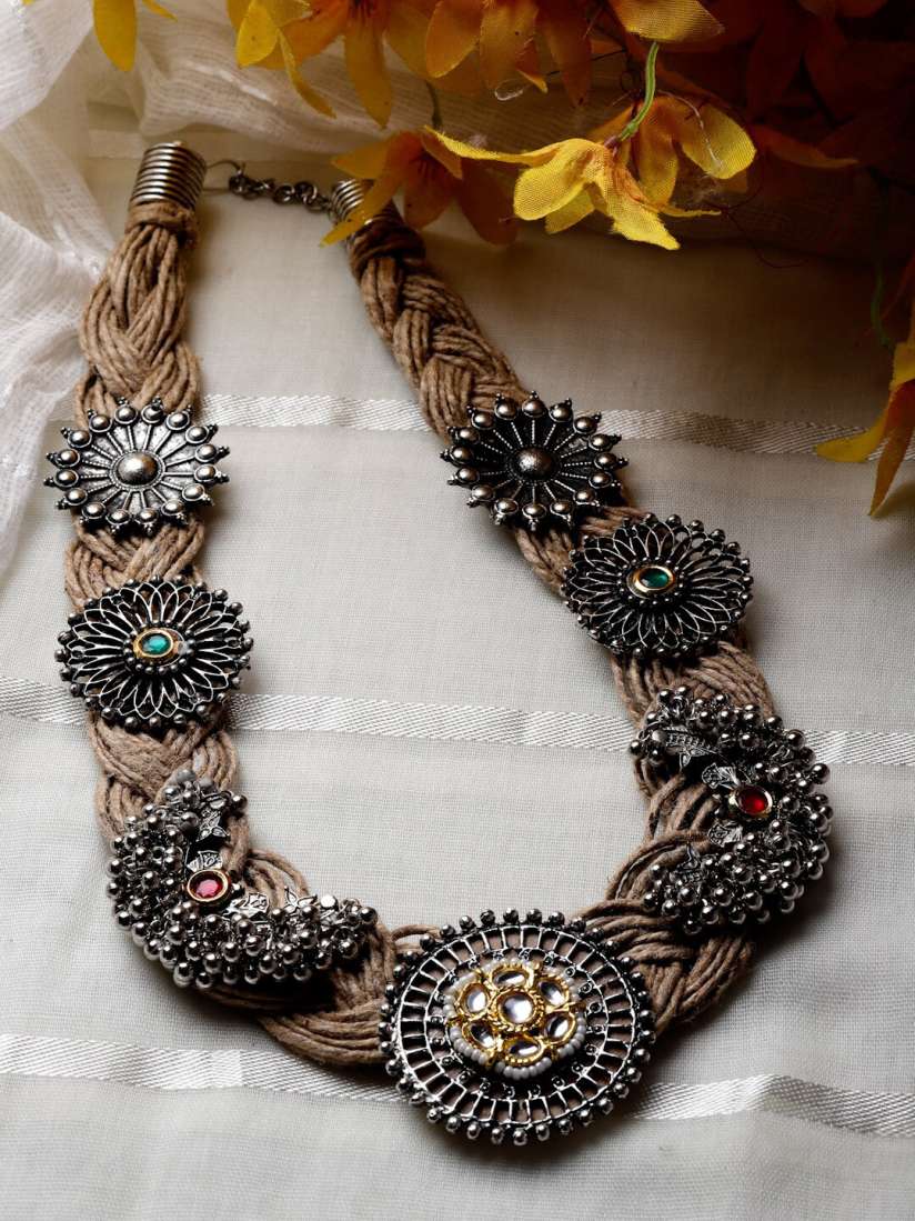 Buy Moedbuille Brass Silver Plated Oxidised Necklace Necklace and Chains for Women 22947050 Myntra
