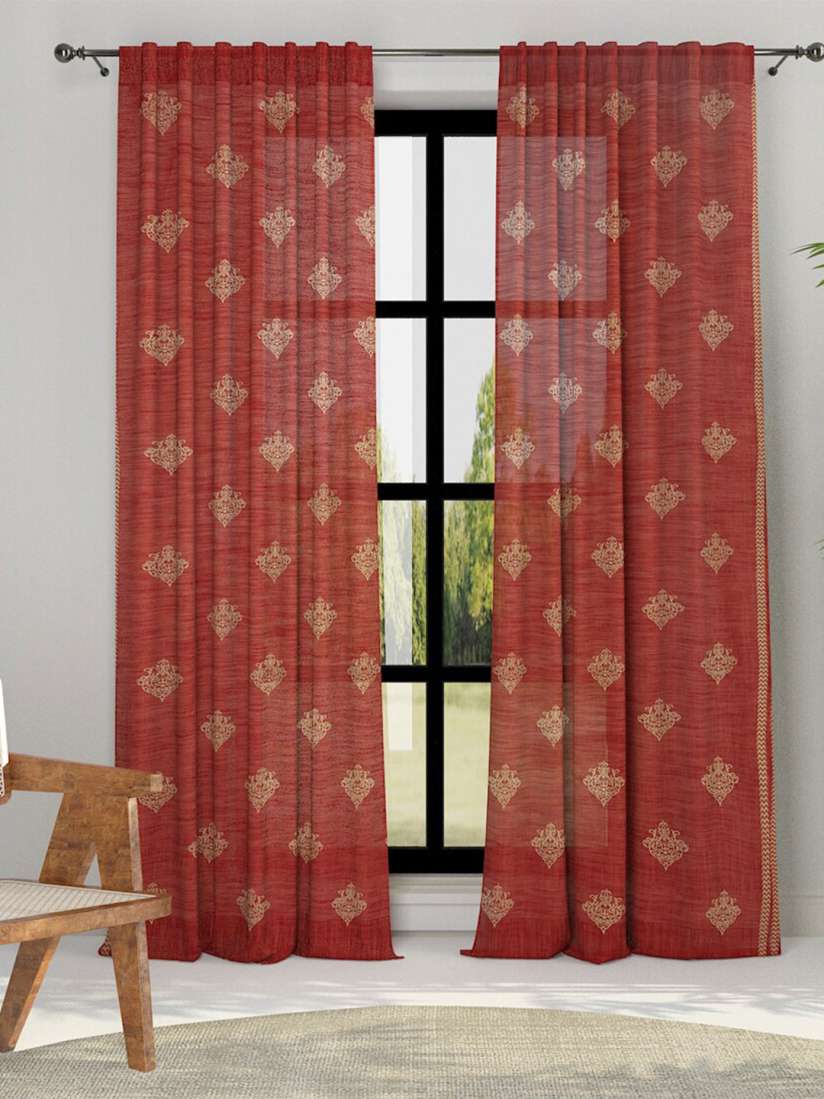 Buy Fabindia Rust Red Gold Toned Ethnic Motifs Cotton Semi Sheer Window Curtain Curtains and Sheers for Unisex 23252480 Myntra