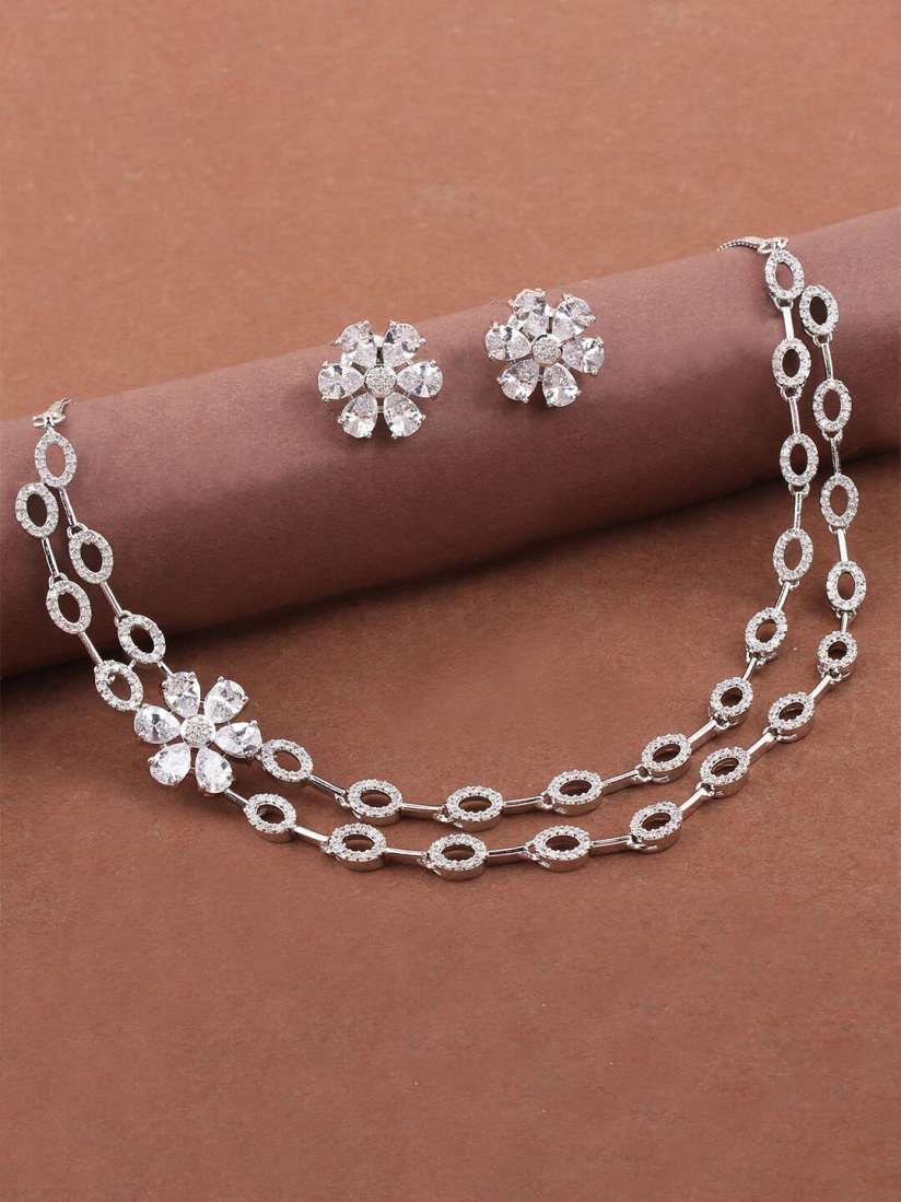 Buy Mirana Rhodium Plated American Diamond Jewellery Set Jewellery Set for Women 23456842 Myntra