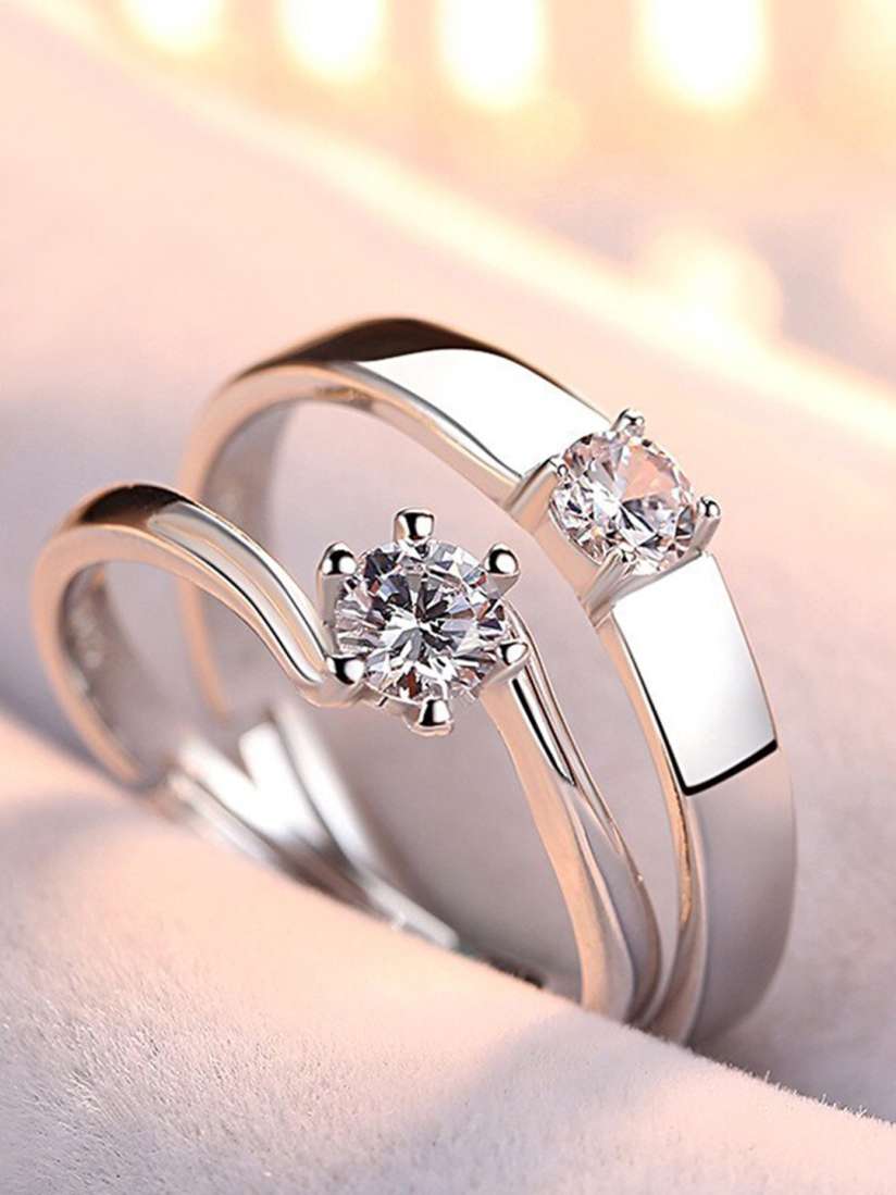 Buy MEENAZ Set Of 2 Silver Plated Solitaire American Diamond Studded Couple Finger Rings Ring for Unisex 23699322 Myntra