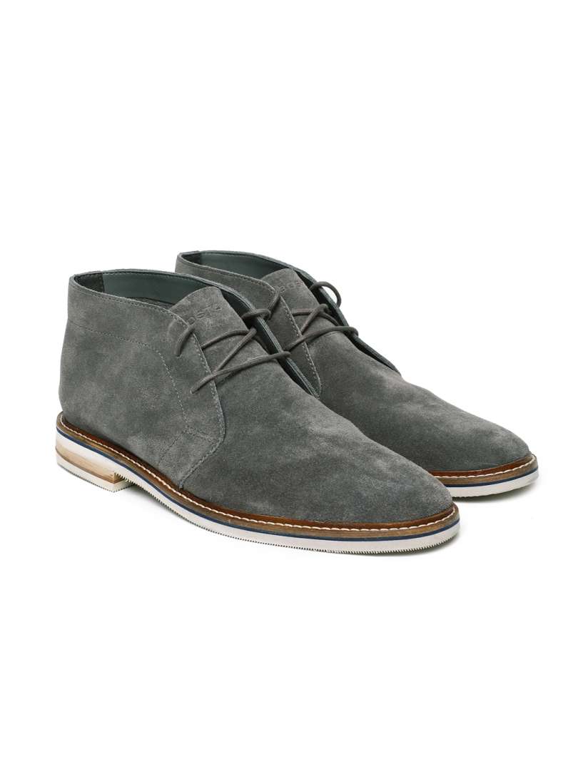 Buy Clarks Men Grey Solid Suede Mid Top Flat Boots Boots for Men 2437614 Myntra
