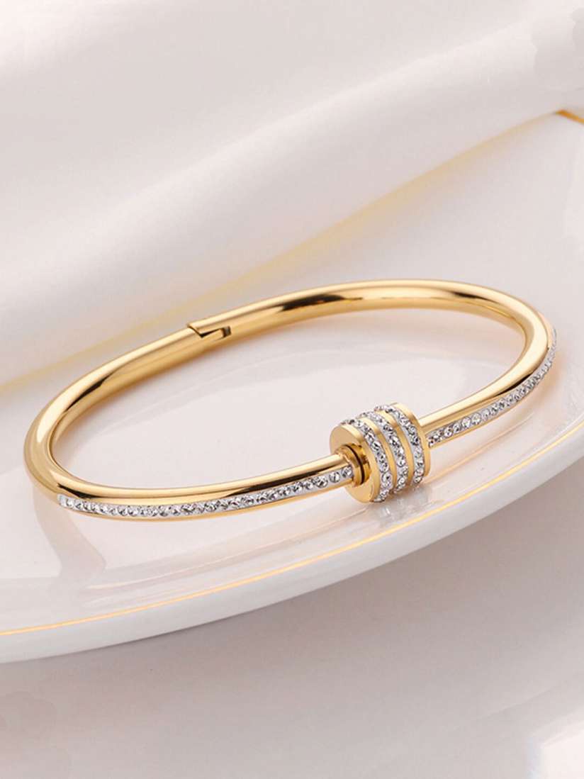 Buy Jewels Galaxy Women Gold Plated American Diamond Stainless Steel Cuff Bracelet Bracelet for Women 25188520 Myntra