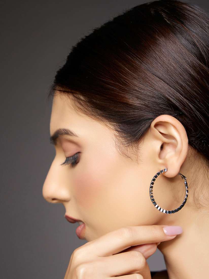 Buy Rhea Rhodium Plated Circular Hoop Earrings Earrings for Women 26006318 Myntra