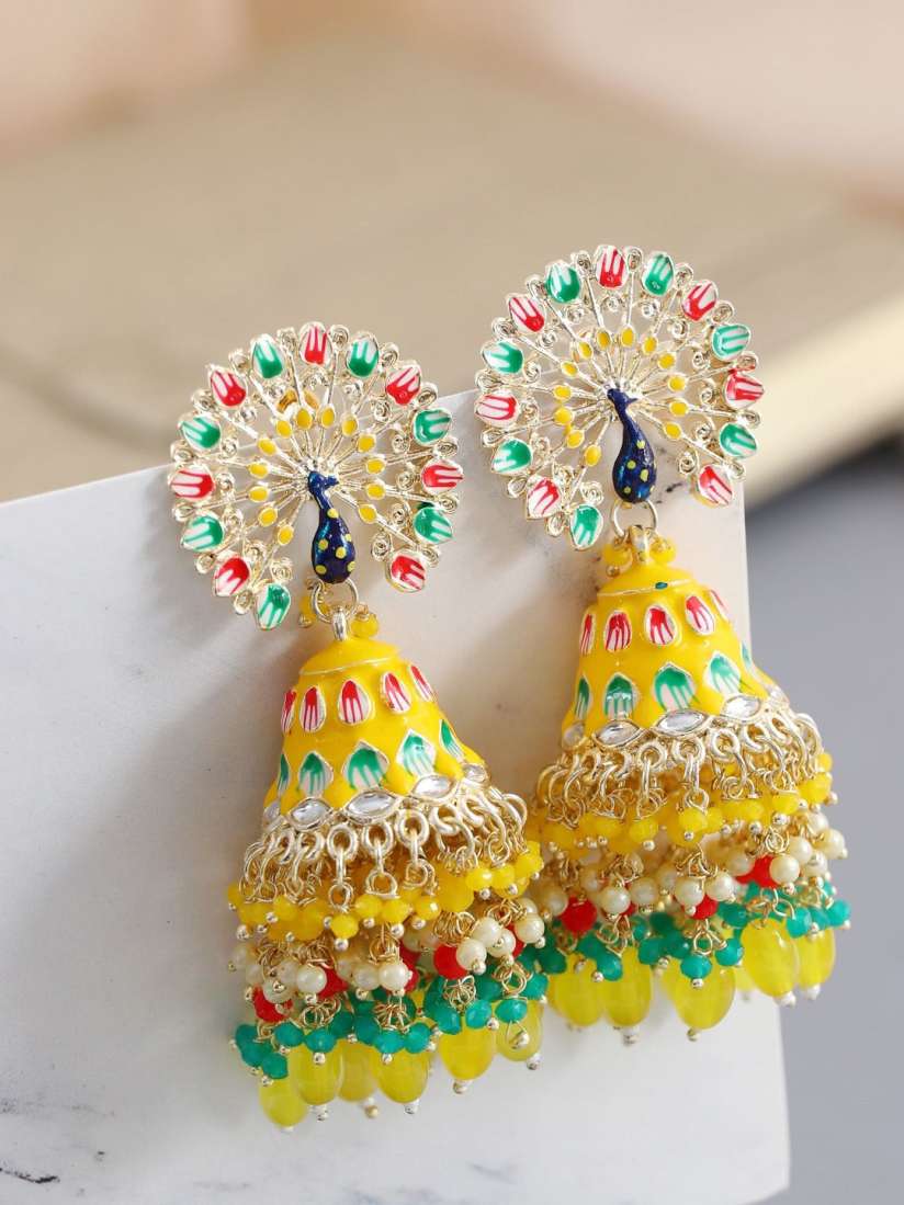Buy Crunchy Fashion Gold Plated Meenakari Artificial Beads Beaded Drop Earrings Earrings for Women 26008338 Myntra