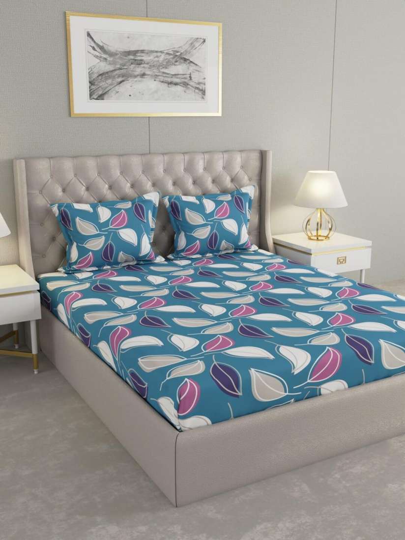 Buy Raymond Home Blue Floral Pure Cotton 104 TC Queen Bedsheet with 2 Pillow Covers Bedsheets for Unisex 26151002 Myntra