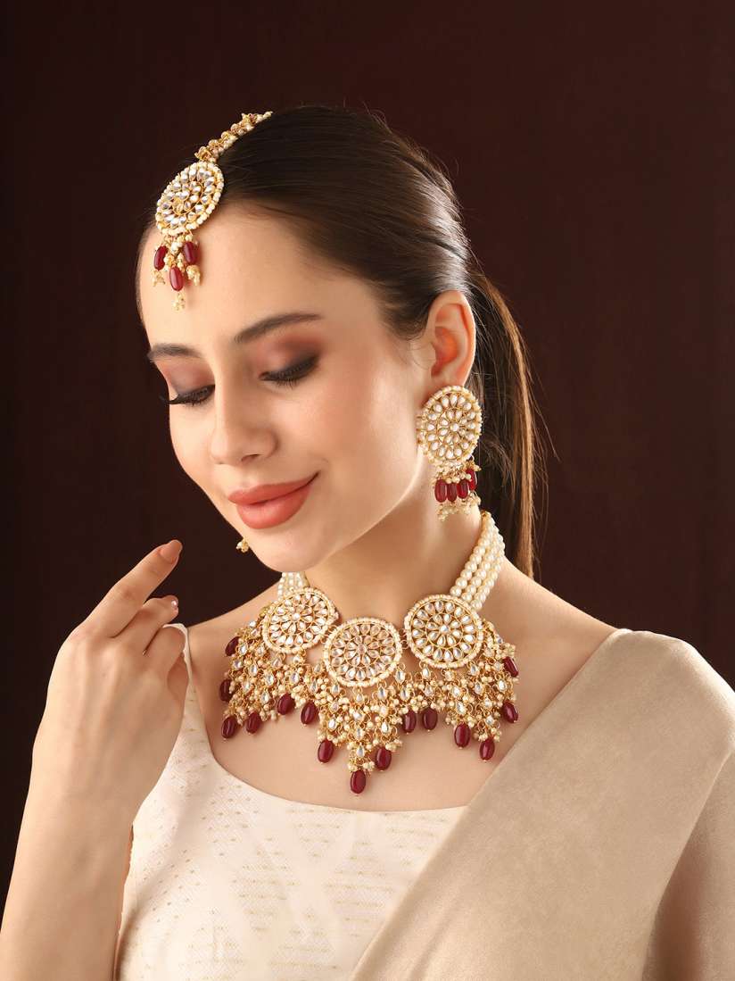 Buy Priyaasi Gold Plated Stones Studded Beaded Jewellery Set Jewellery Set for Women 26420286 Myntra