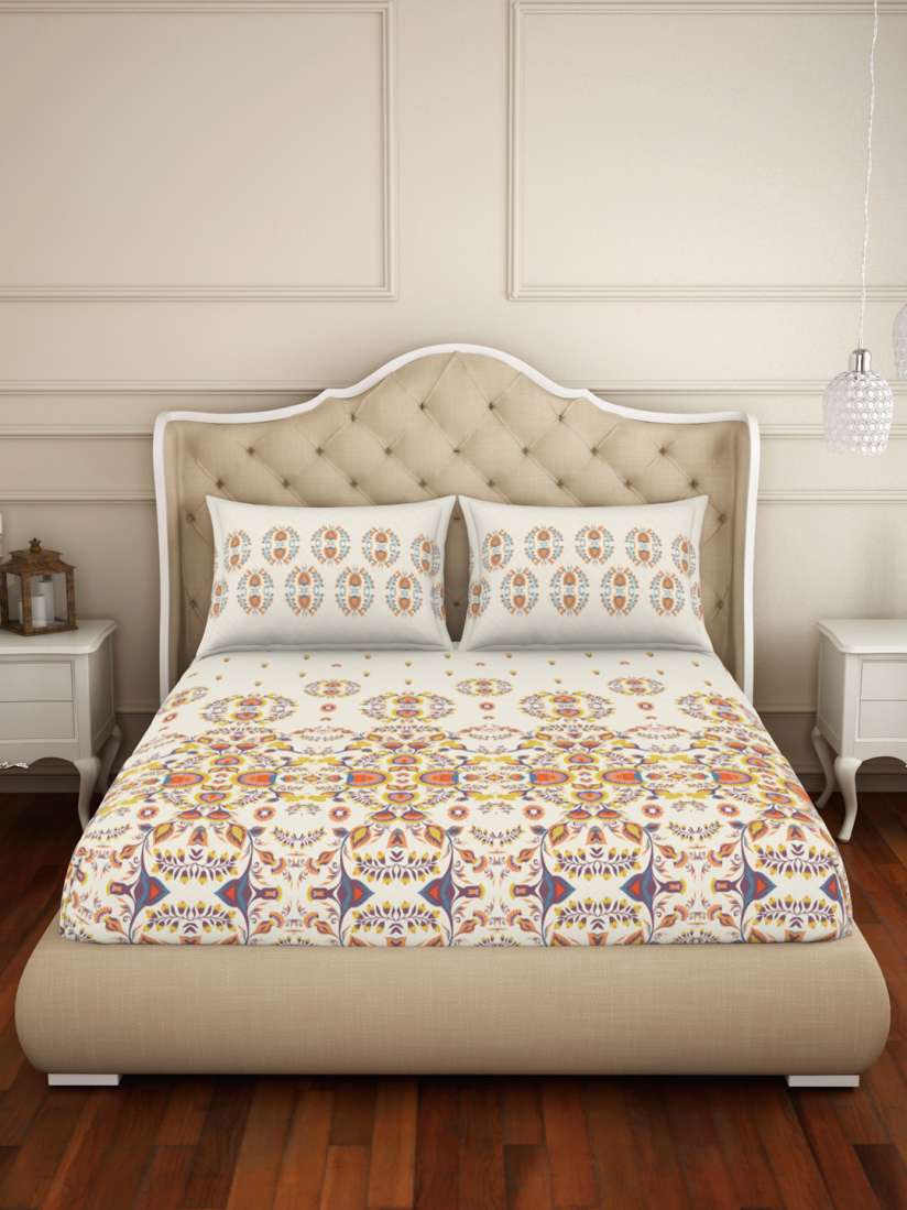 Buy Welspun Cream Orange Printed 144 TC King Bedsheet Set Bedsheets for Unisex 26881400 Myntra