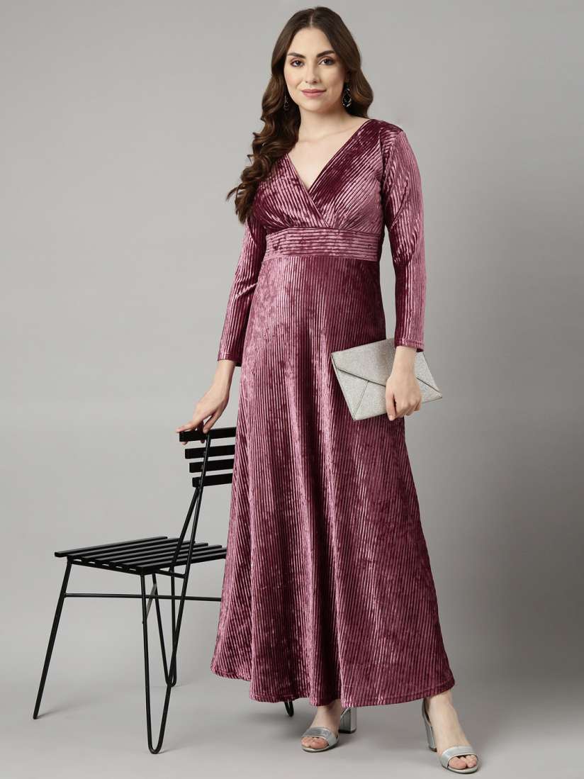 Buy SHOWOFF Striped Velvet Maxi Party Wear Dress Dresses for Women 27164500 Myntra