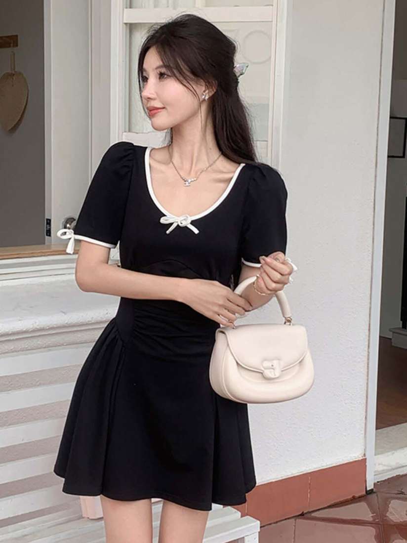 Buy KPOP Black White Round Neck A Line Dress Dresses for Women 27647232 Myntra