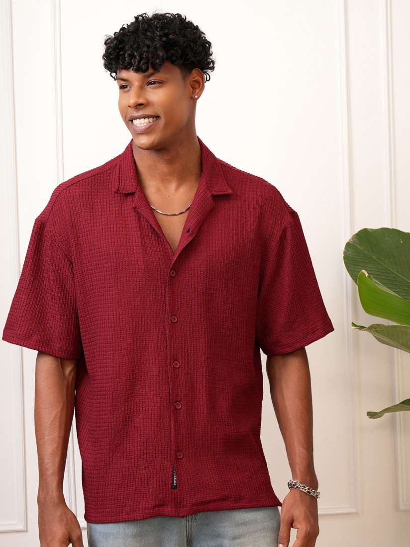 Buy LOCOMOTIVE Premium Bubble Textured Cuban Collar Oversized Shirt Shirts for Men 28121220 Myntra