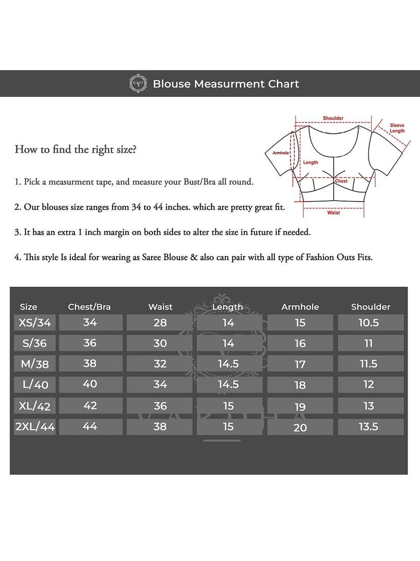 Princess Cut Blouse Measurement Chart Buy Vardha Brocade Padded Saree