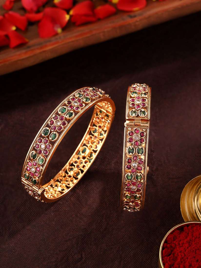 Buy Priyaasi Set Of 2 Gold Plated Stone Studded Bangles Bangle for Women 28814400 Myntra
