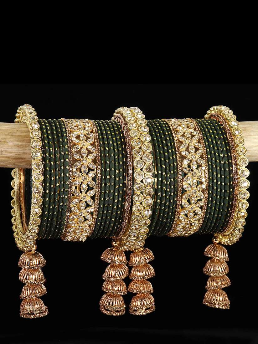Buy LAVAZZA Set of 38 Crystal Studded Metal Latkan Bangles Chuda Set Bangle for Women 29335542 Myntra