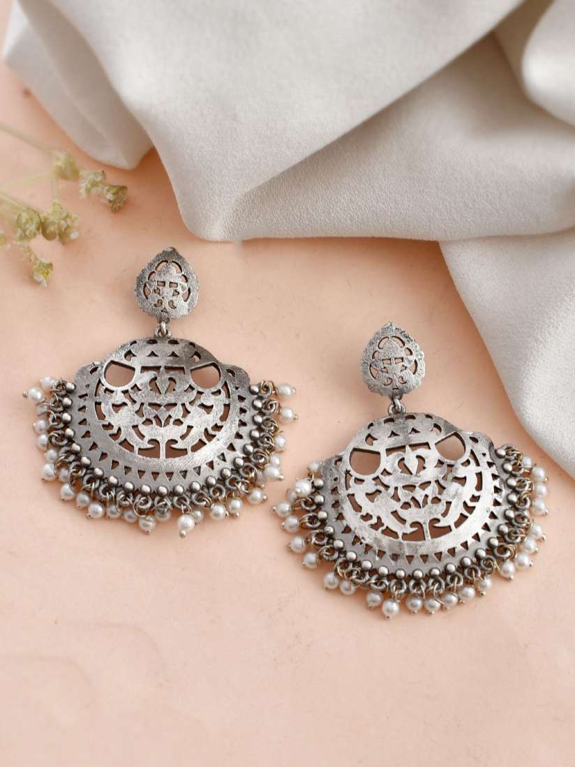 Buy DASTOOR Silver Plated Beaded Oxidised Contemporary Drop Earrings Earrings for Women 29931907 Myntra